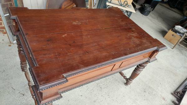 Large Antique Rosewood Library Desk Table - Heavy Solid - Very Nice ...
