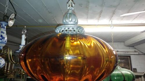 Vintage Retro Amber Glass Pendent Hanging Light - Beautiful - Long ...