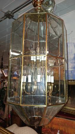 Extra Large Foyer Entry Chandelier - Brass and Beveled Glass - SO NICE ...