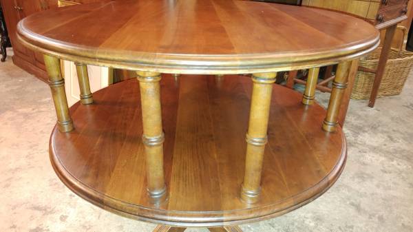 Vintage Solid Cherry Round Side Table - 2 Tier Reading Library Table ...