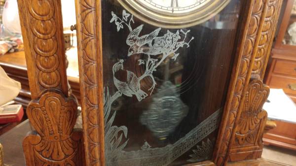 Antique Oak GILBERT Mantel Gingerbread Clock WORKS - Lions - Long ...