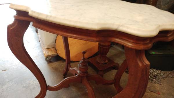Antique Walnut Marble Top Side Table - Scalloped Top - Beautiful - Long ...