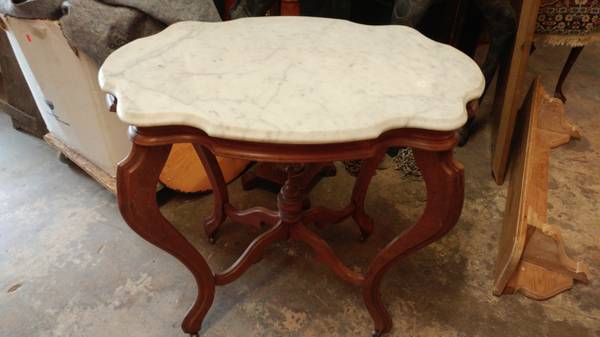 Antique Walnut Marble Top Side Table - Scalloped Top - Beautiful - Long ...