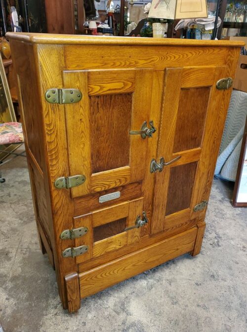 Antique 3 Door Oak Wood Ice Box Chest Refrigerator - Long Valley Traders