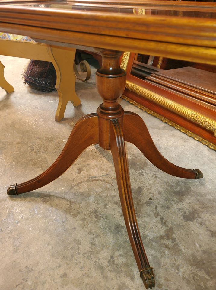 Antique Mahogany Small Coffee Table w/ Glass Serving Tray - Beautiful ...