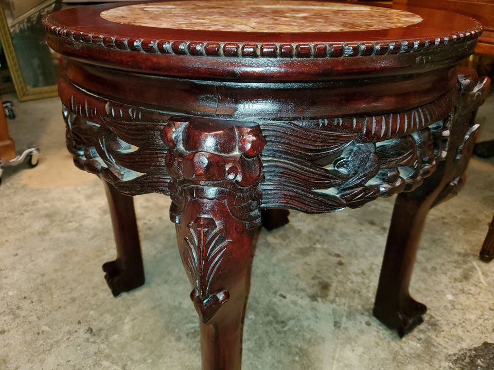 Antique Carved Rosewood w/ Marble Top Plant Stand - Very well made ...