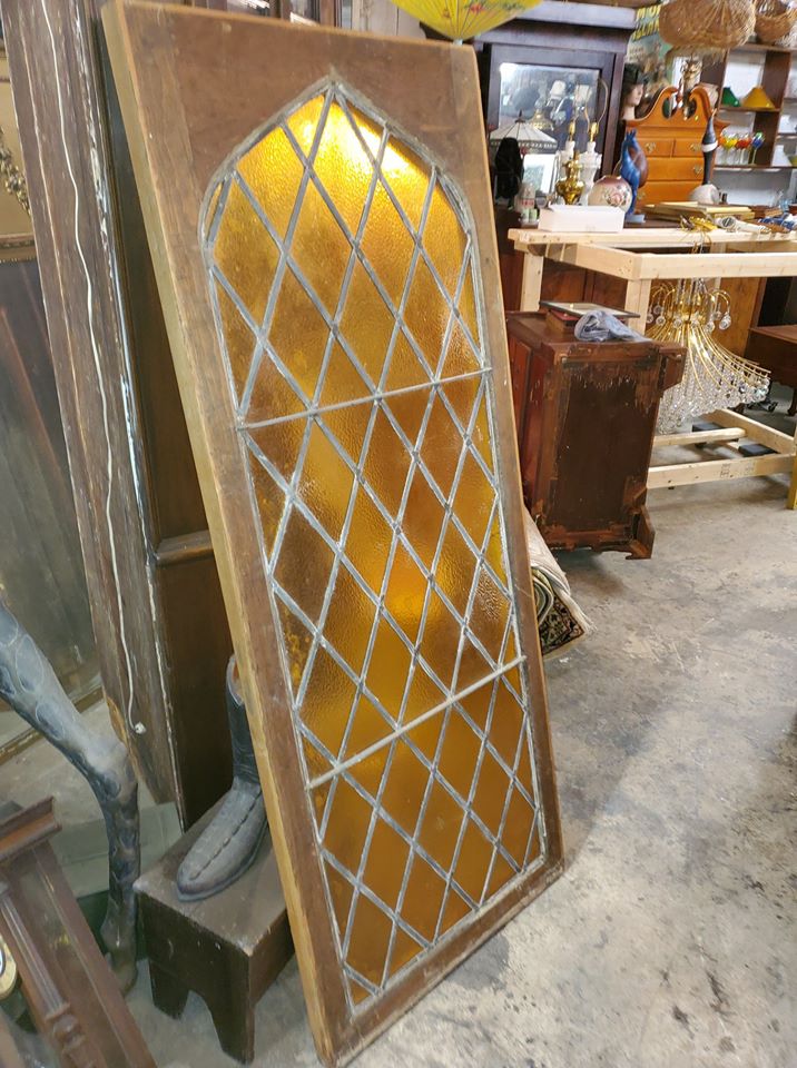 Large Antique Stained Glass Window - Orange Glass - So Nice - Long ...