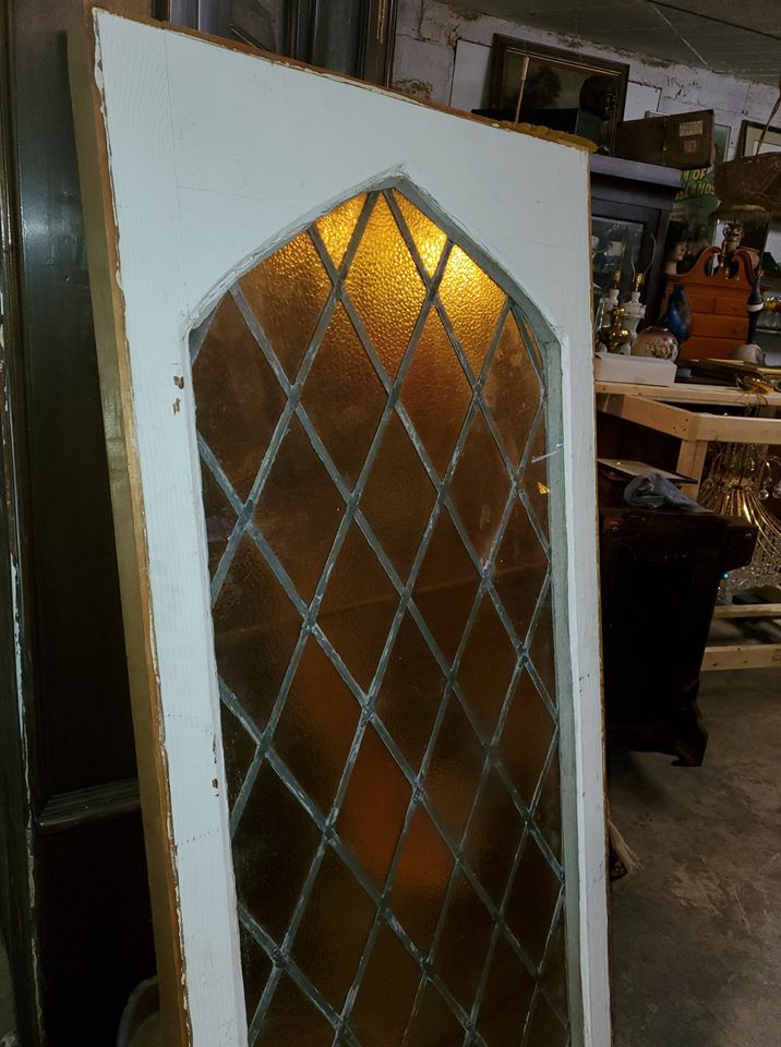 Large Antique Stained Glass Window - Orange Glass - So Nice - Long ...