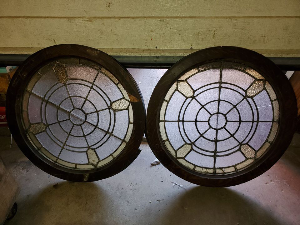2 Antique Round Stained Windows - Nice Condition - Long Valley Traders