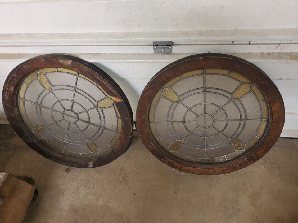 2 Antique Round Stained Windows - Nice Condition - Long Valley Traders