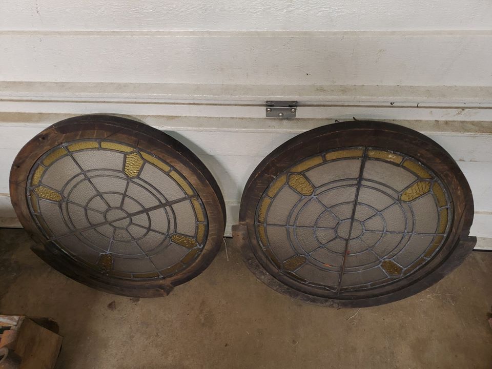 2 Antique Round Stained Windows - Nice Condition - Long Valley Traders