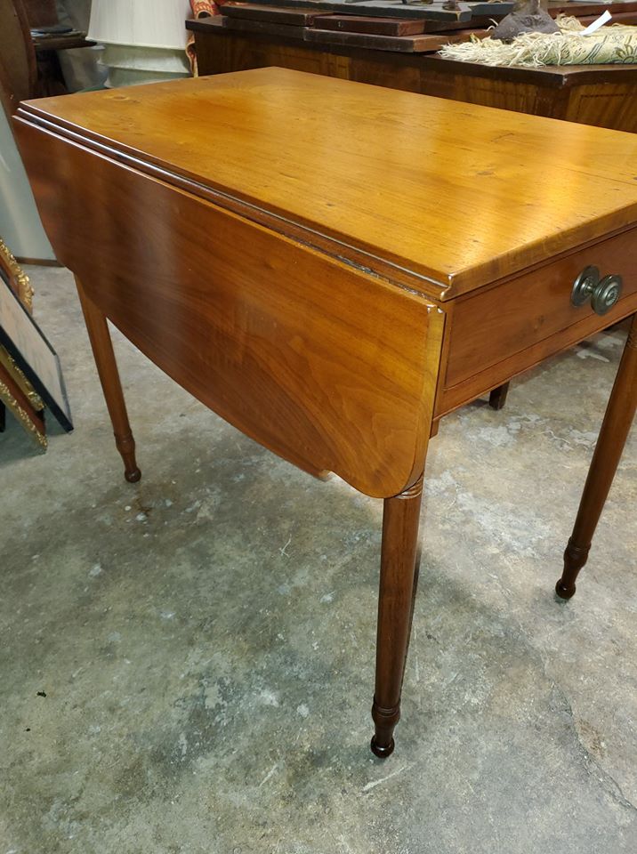 Antique Early Cherry Small Dining Table - Drop Leaf w/ Drawer - Long ...