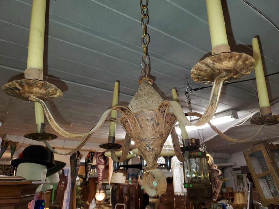 Antique Primitive Tin Candle Chandelier - Not Electric - Nice - Long ...