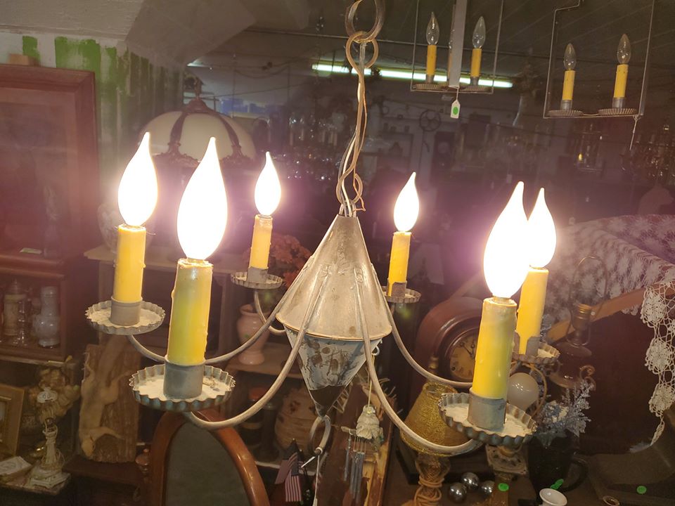 Antique Primitive Tin Candle Chandelier lamp light - Nice - Long Valley ...