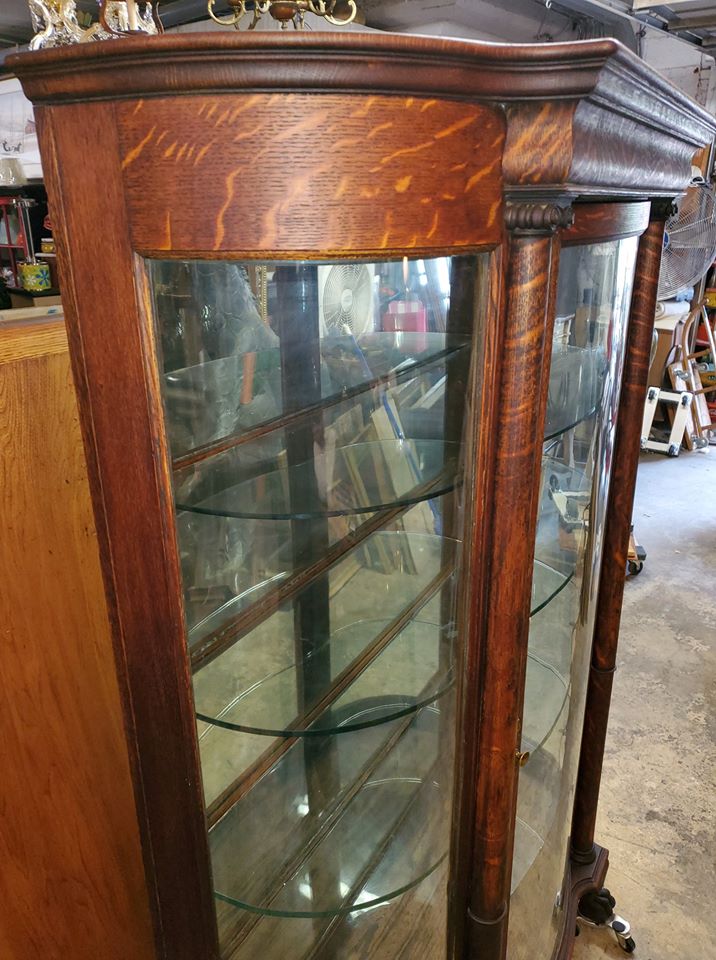 Antique Oak Large Curved front China Cabinet / Display Case - WOW ...