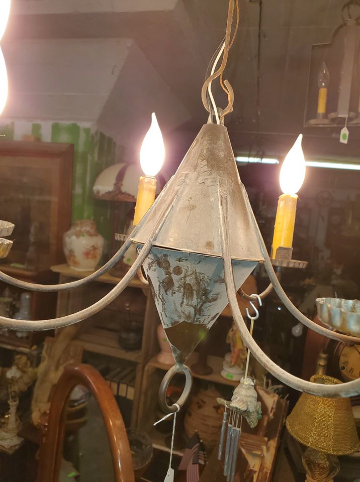 Antique Primitive Tin Candle Chandelier lamp light - Nice - Long Valley ...