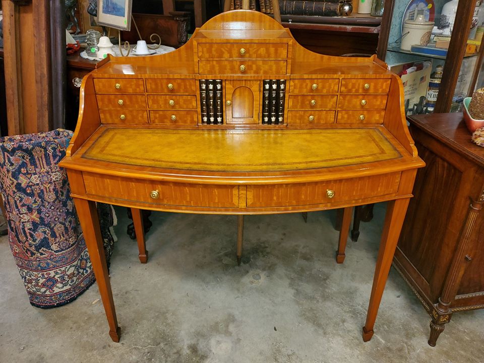 Maitland Smith Curvy Maple & Leather Top Writing Desk Table - Long ...