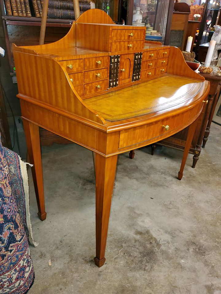Maitland Smith Curvy Maple & Leather Top Writing Desk Table - Long ...
