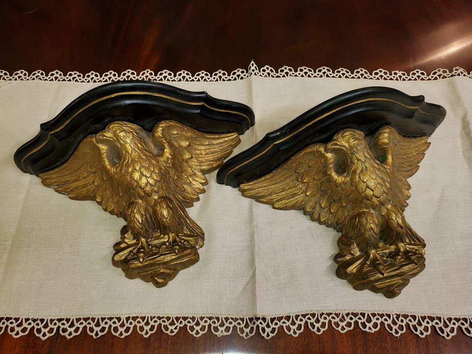 2 Vintage Wood Carved and Painted Eagle Wall Shelves - Excellent - Long ...