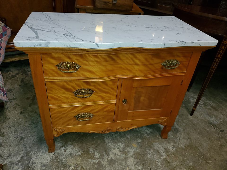 Antique Marble Top Wash Stand Cabinet - Beautiful Maple Wood - Long ...