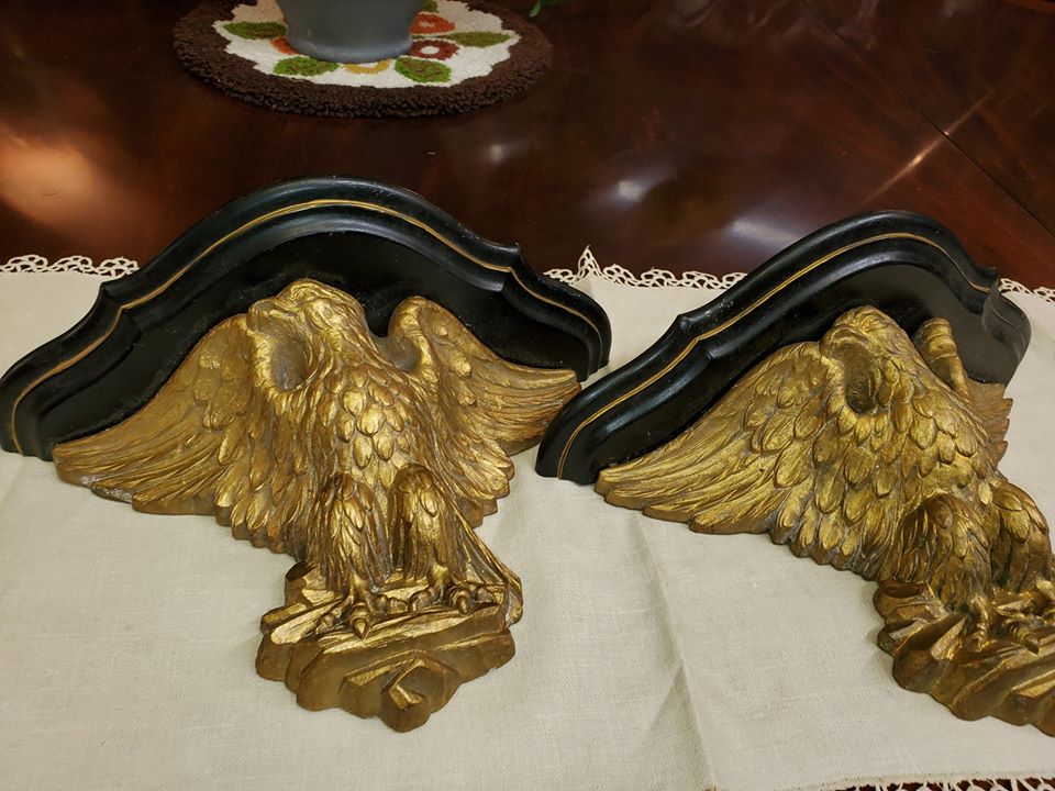 2 Vintage Wood Carved and Painted Eagle Wall Shelves - Excellent - Long ...