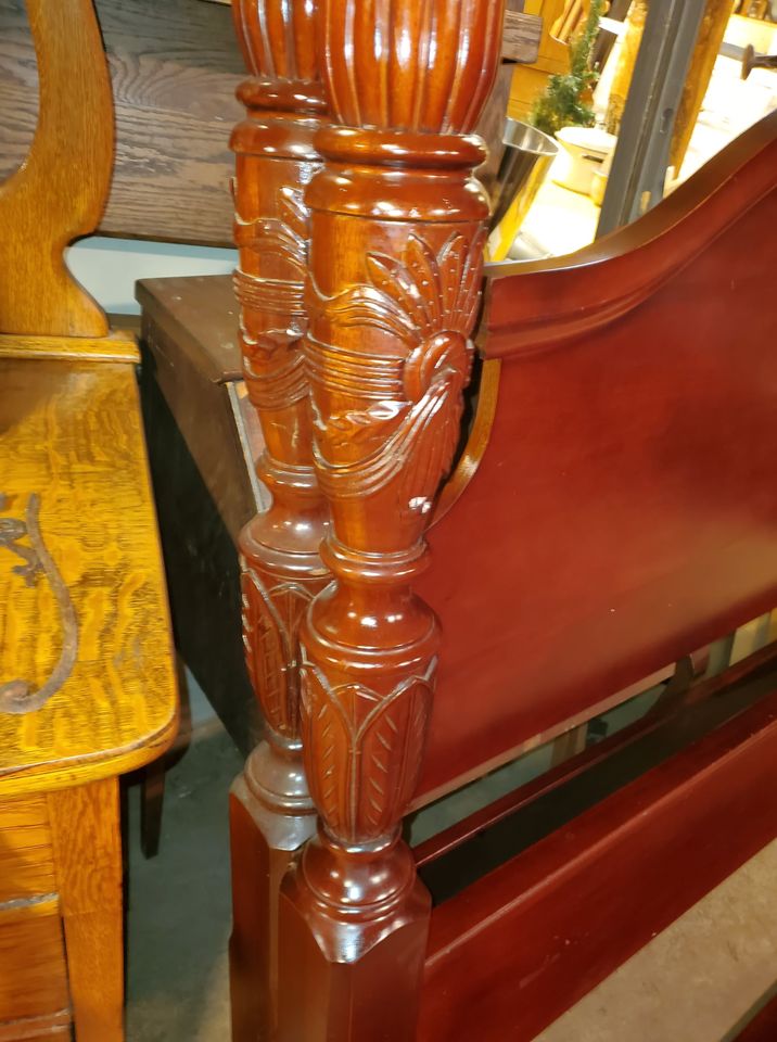 Queen 4 Post Rice Carved Bed - Heavy and Solid - Long Valley Traders