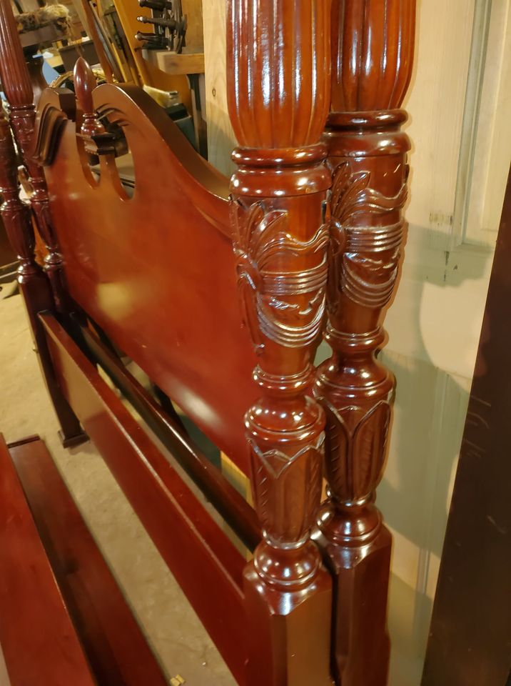 Queen 4 Post Rice Carved Bed - Heavy and Solid - Long Valley Traders