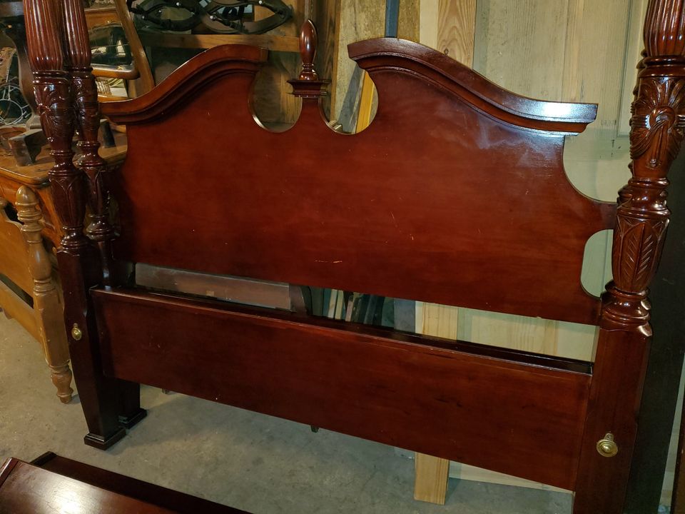 Queen 4 Post Rice Carved Bed - Heavy and Solid - Long Valley Traders