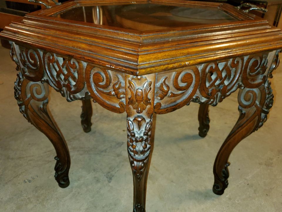 Antique Hand made Small serving Side Table with Glass Tray - Long ...
