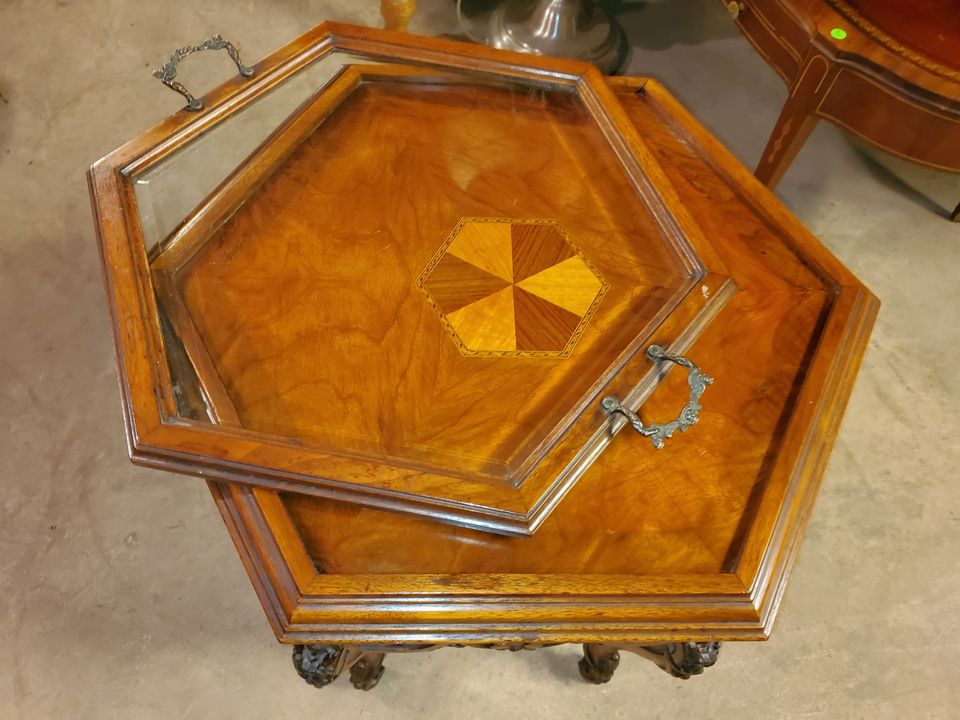 Antique Hand made Small serving Side Table with Glass Tray - Long ...