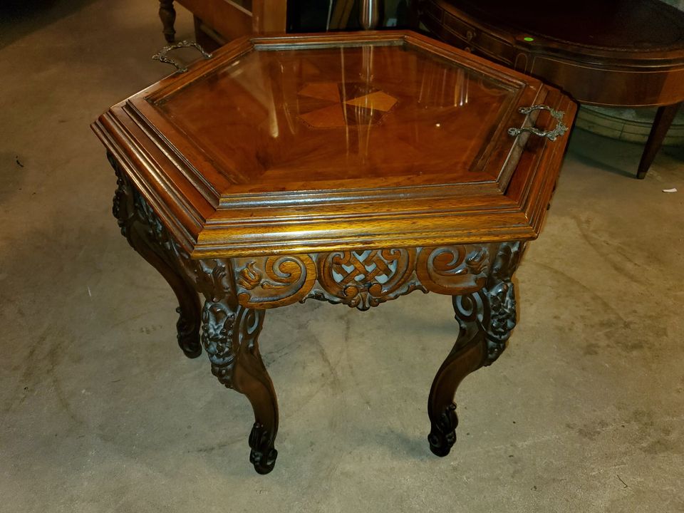 Antique Hand made Small serving Side Table with Glass Tray - Long ...