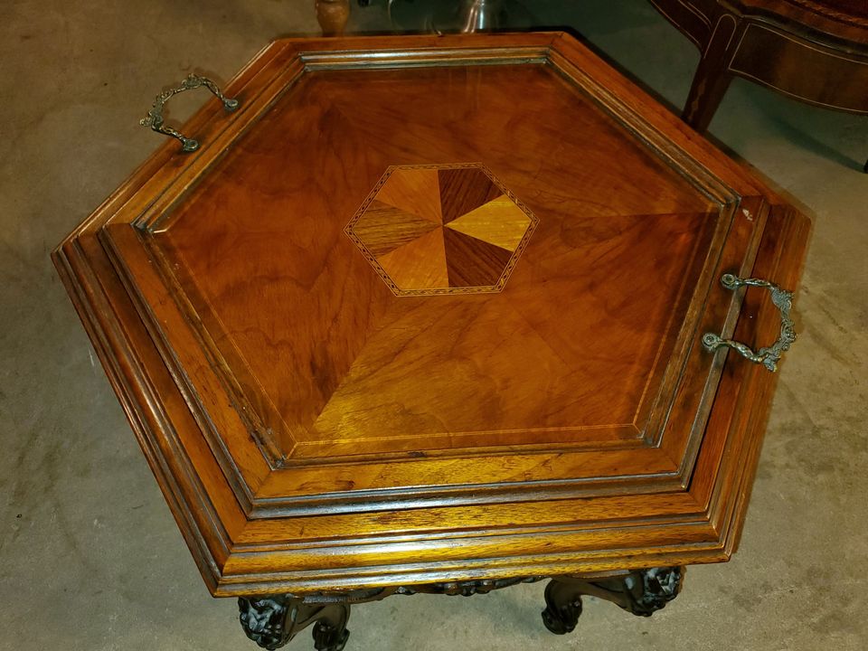 Antique Hand made Small serving Side Table with Glass Tray - Long ...