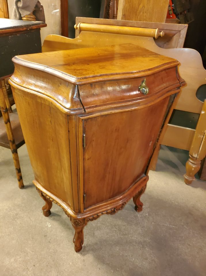 Antique Side Table w/ Cabinet and Drawer - Solid w/ Carved Details ...