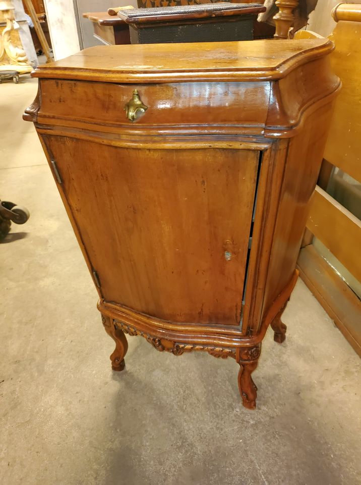 Antique Side Table w/ Cabinet and Drawer - Solid w/ Carved Details ...