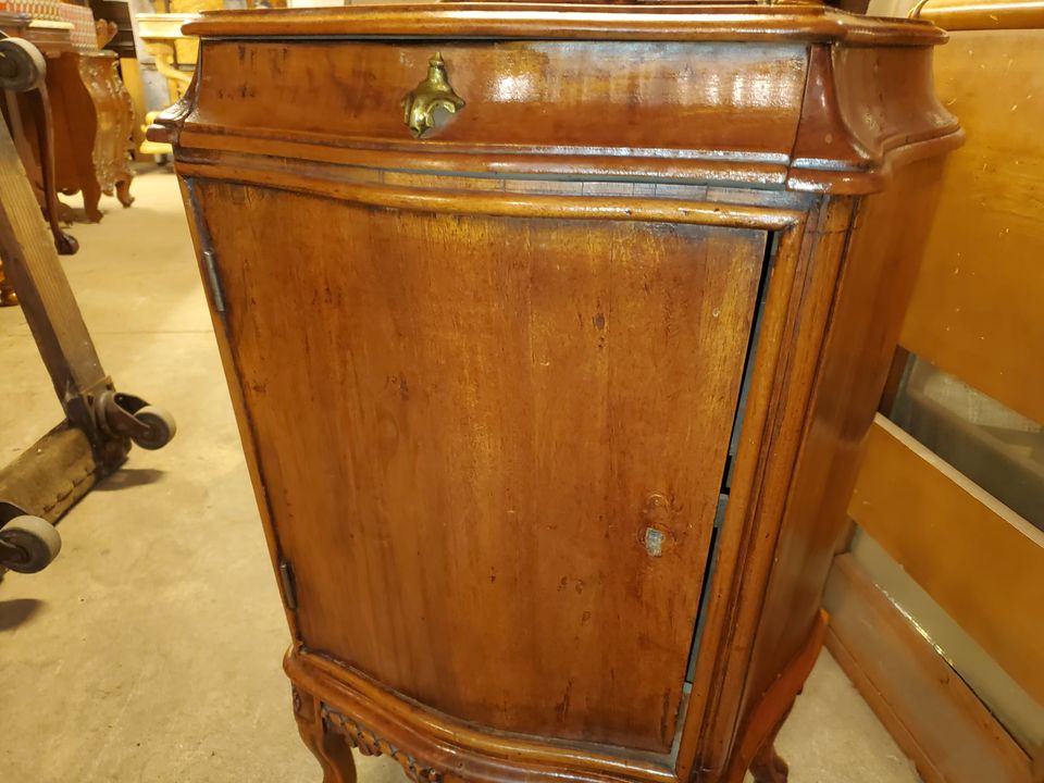 Antique Side Table w/ Cabinet and Drawer - Solid w/ Carved Details ...