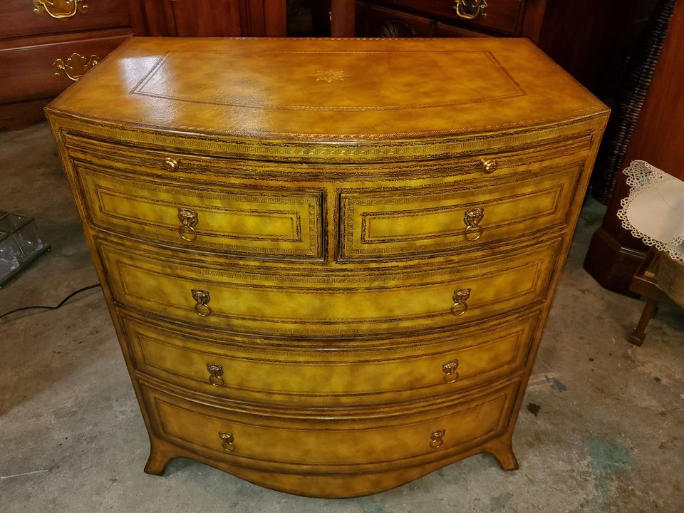 Maitland Smith Leather Wrapped Dresser Chest - Hand Tooled Details ...