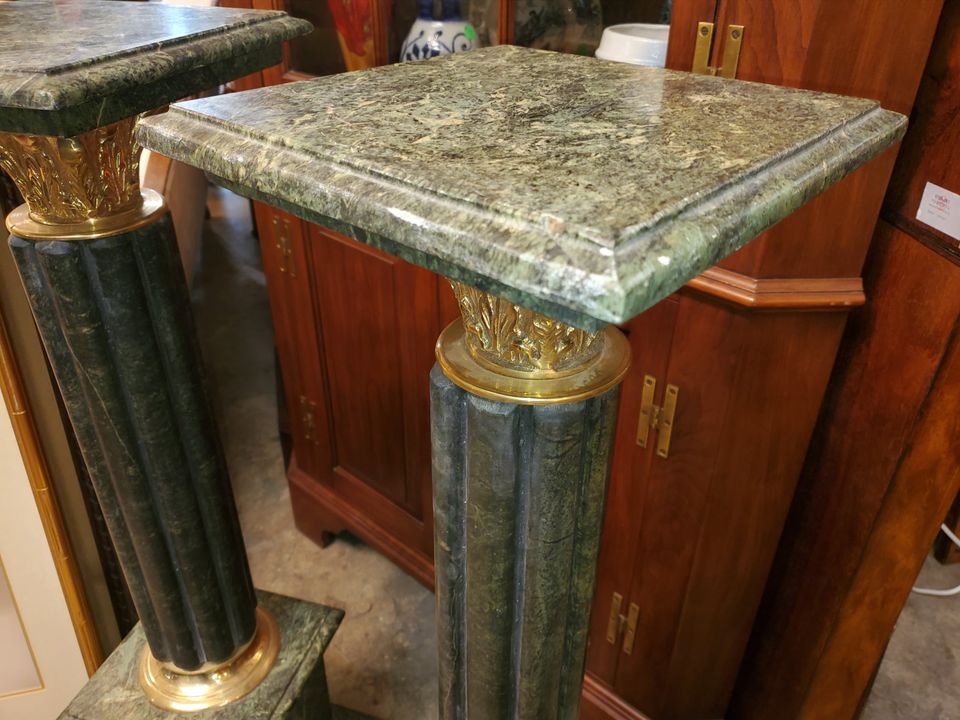 2 Elegant Marble Plant Stands - Heavy and well Made w/ Brass details ...