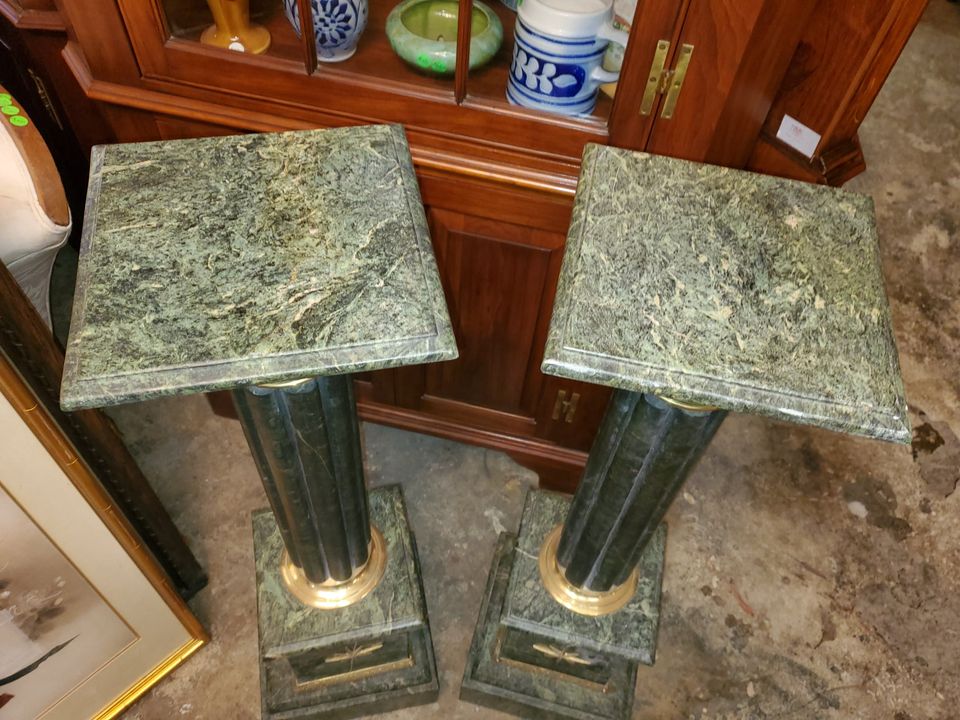 2 Elegant Marble Plant Stands - Heavy and well Made w/ Brass details ...