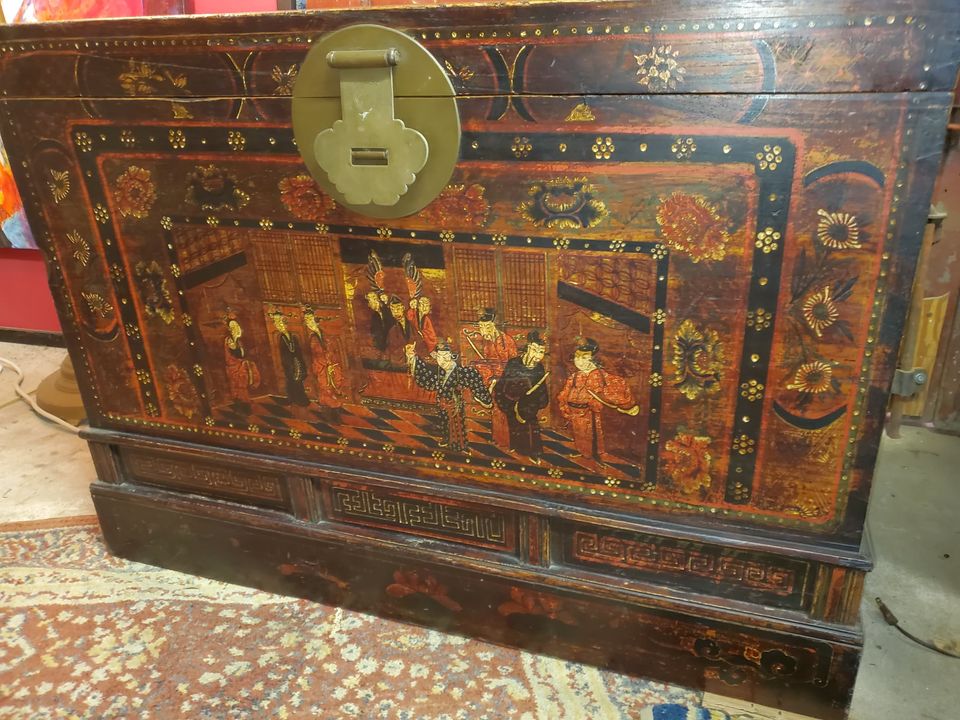 Antique Chinese Trunk / Chest - Hand Painted - Well Made wood Chest ...
