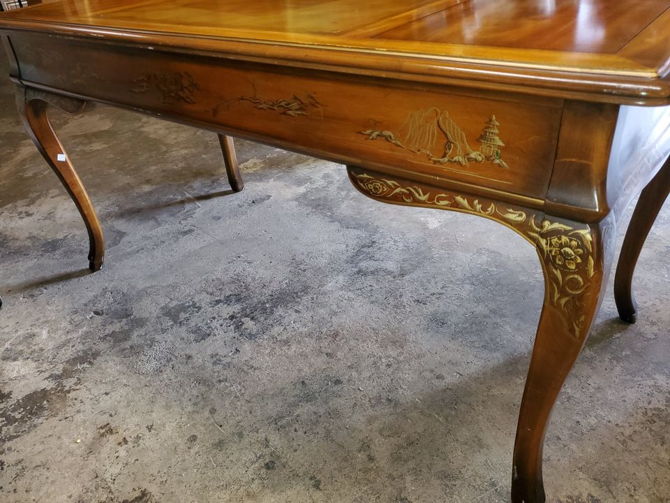 Vintage Drexel Writing Desk Solid Wood - Painted Details - Leather Top ...