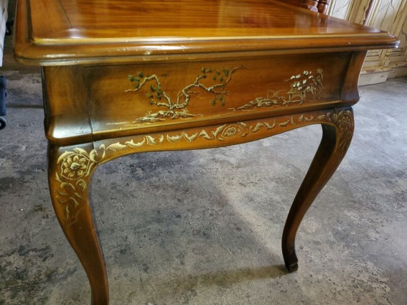 Vintage Drexel Writing Desk Solid Wood - Painted Details - Leather Top ...