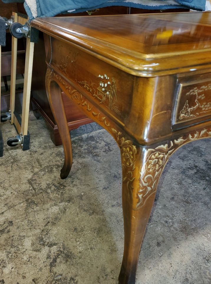 Vintage Drexel Writing Desk Solid Wood - Painted Details - Leather Top ...