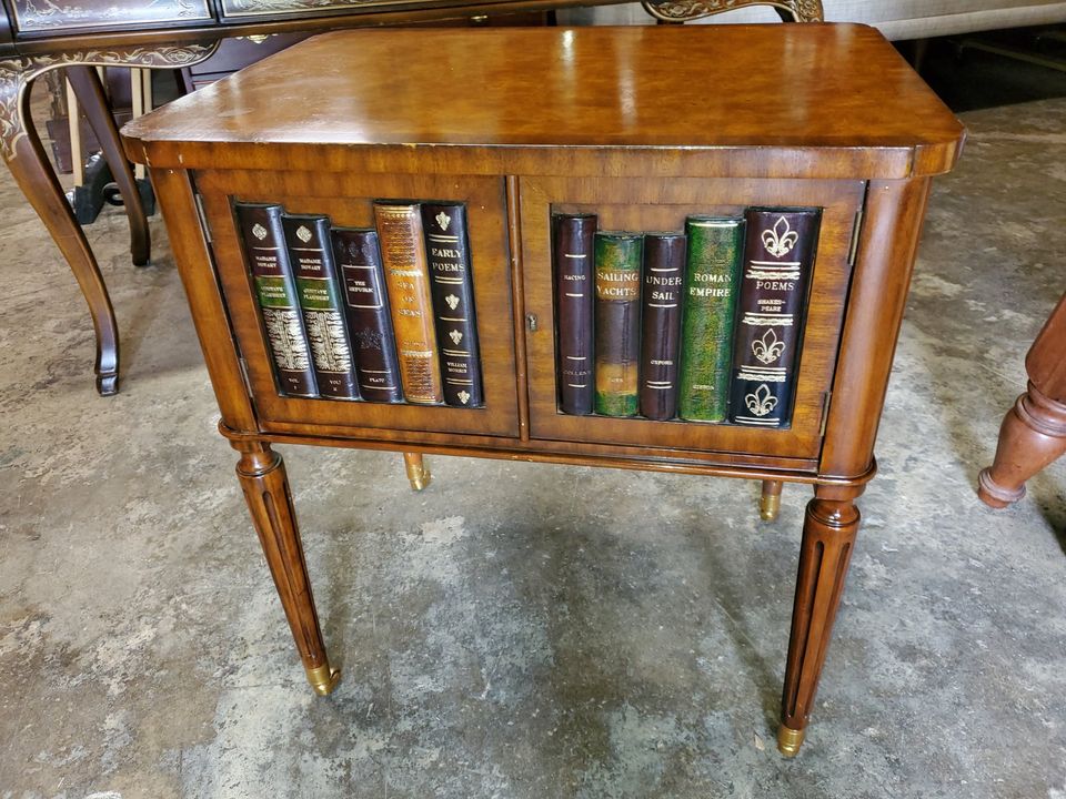 Maitland Smith Side Table Cabinet - Mahogany w/ Leather Books ...