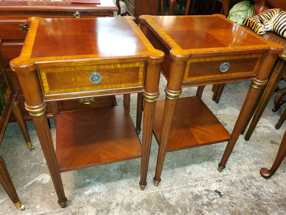 2 Ethan Allen Mahogany Tall Night Stands w/ Drawer and shelf - Long ...