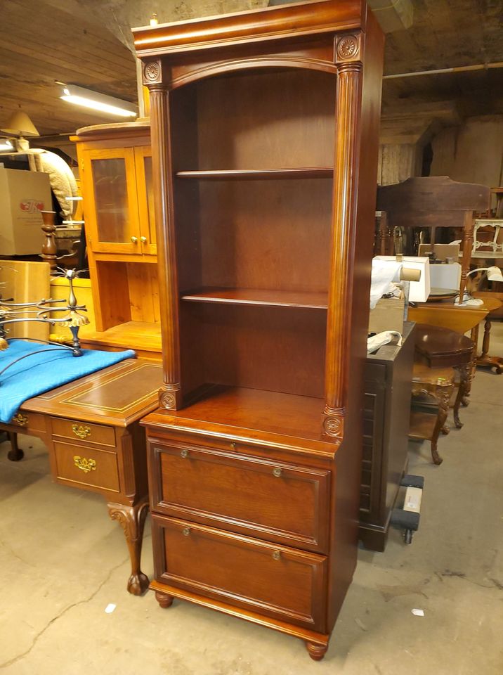 Office Mahogany Filing Cabinet w/ Hutch Book shelf - Excellent - Long ...