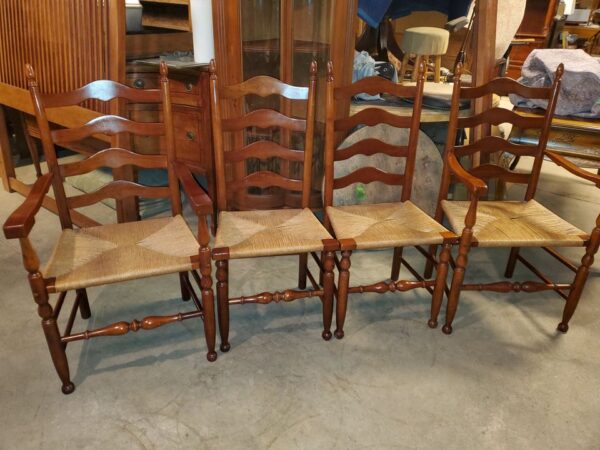 4 Henkel Harris Solid Cherry Ladder Back Rush Seat Dining Chairs - Long ...