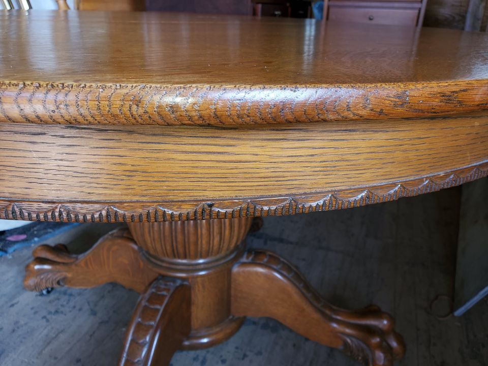 Antique Oak Claw Foot Round Dinning Table - Excellent Condition - Long ...