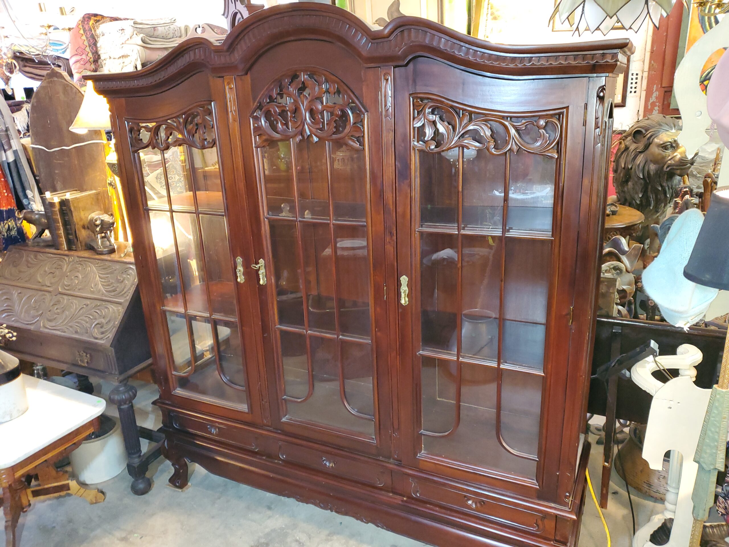 Large Mahogany Library Bookcase w/ 3 Doors - very well made - Long ...