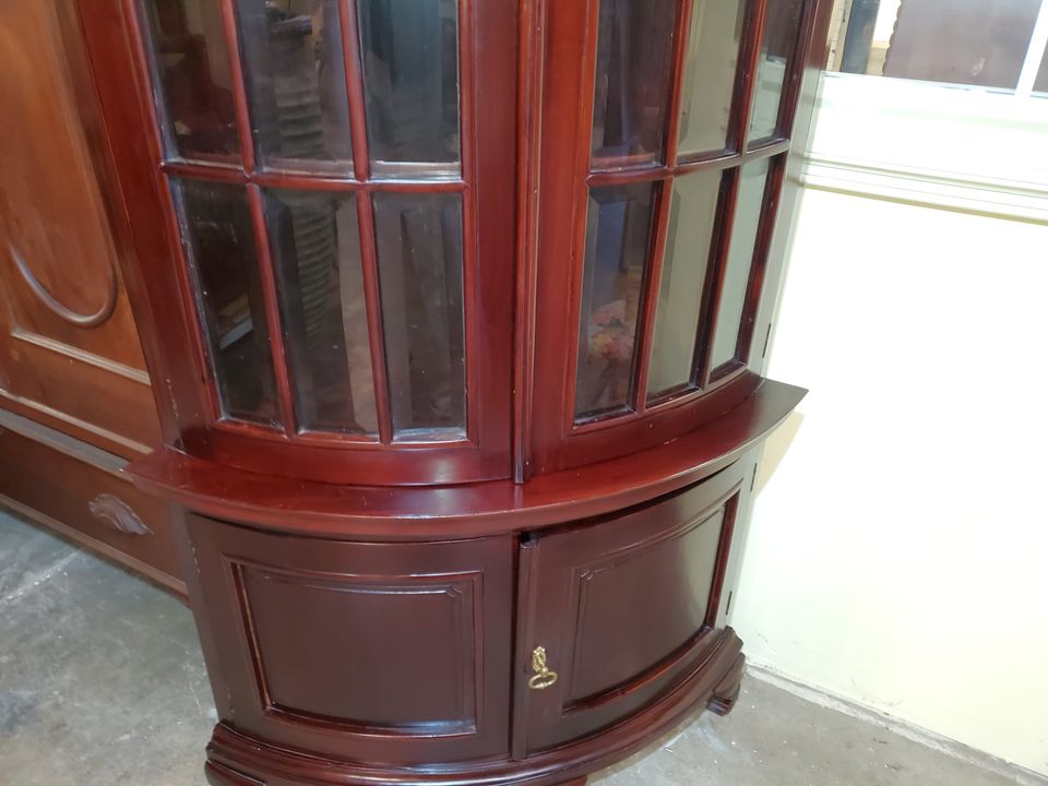 Mahogany curved front Corner Cabinet - 24 glass panes - Beautiful ...
