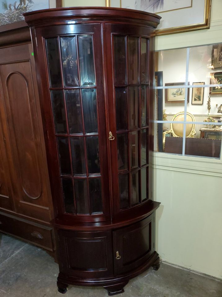 Mahogany curved front Corner Cabinet - 24 glass panes - Beautiful ...